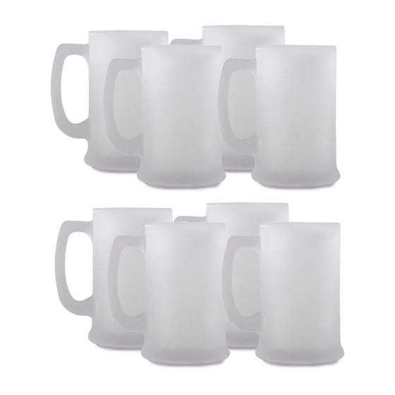 Conjunto De 8 Canecas De Chopp Fosca Vidro Jateado 420ML Pequena Para Bar Restaurante Material ...