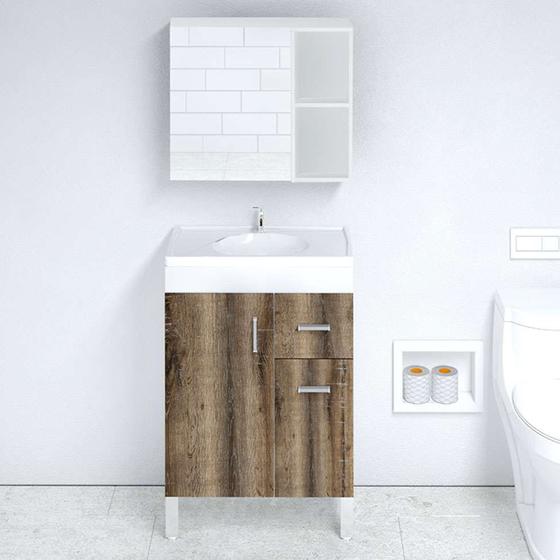 Conjunto de Banheiro com Espelho Gouda 1 PT 2 GV Branco e Marrom Claro ...