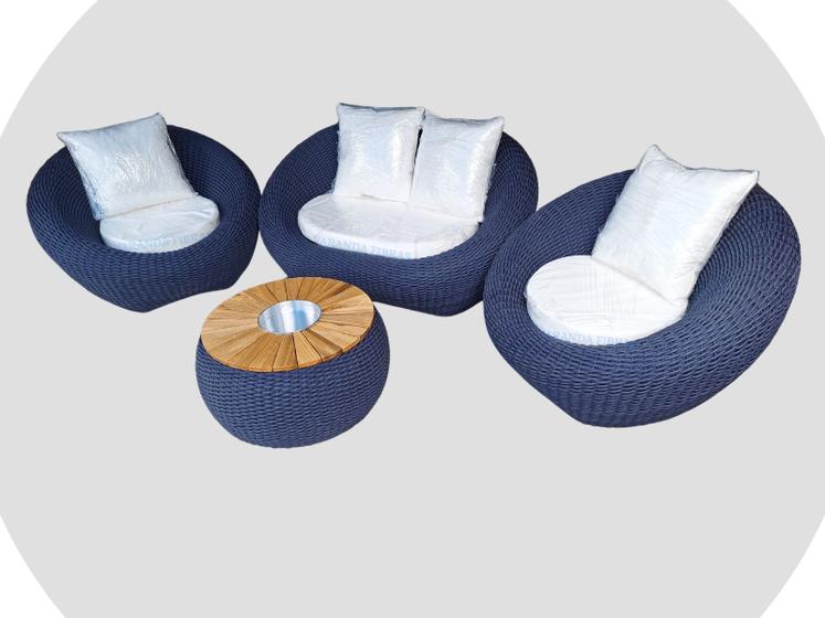 Conjunto De Chaise Orbit Em Corda Náutica Azul Alm Lisato Bege- Varanda ...