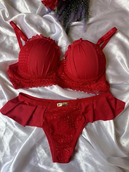 Conjunto de Lingerie Rendado Vermelho Sensualidade e Elegância em Cada Detalhe Tamanhho M ...