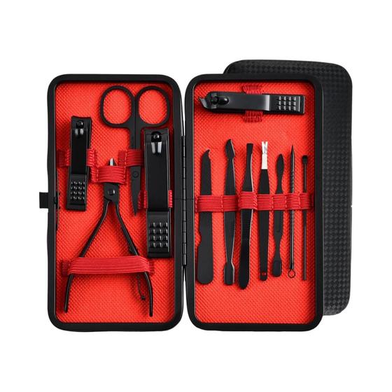 Conjunto De Manicure E Pedicure Preto Vermelho 7 12 20 24 Peças ...