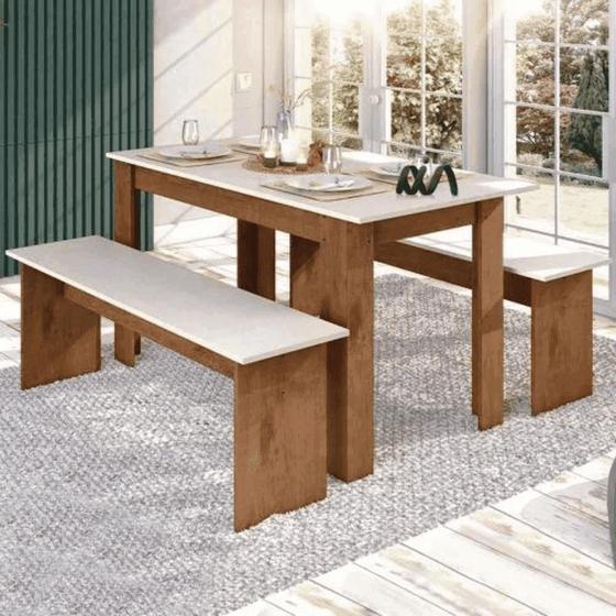 Conjunto De Mesa Com 2 Bancos Estilo Industrial Rustica Madeira cozinha ...