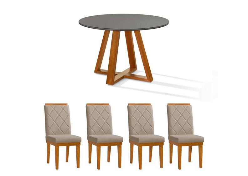 Conjunto de Mesa de Jantar Bela Redonda Tampo Vidro/MDF 4 Cadeiras ...