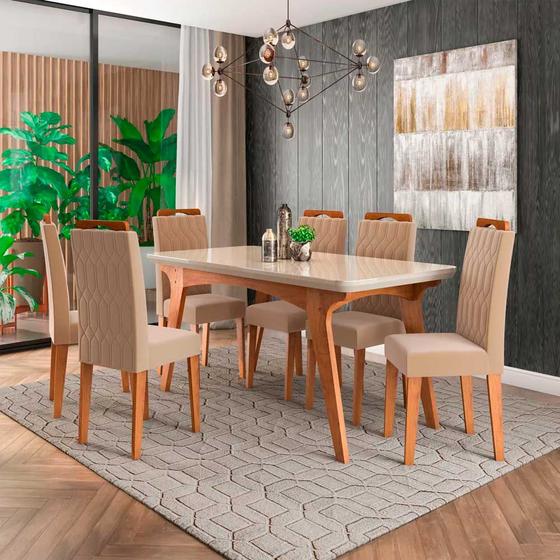 Conjunto de Mesa de Jantar Retangular com Tampo de Vidro e 6 Cadeiras Estofadas Selena Suede ...