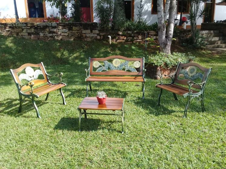 Conjunto de Mesa em Madeira e Alumínio Fundido Girassol Unifer Móveis ...