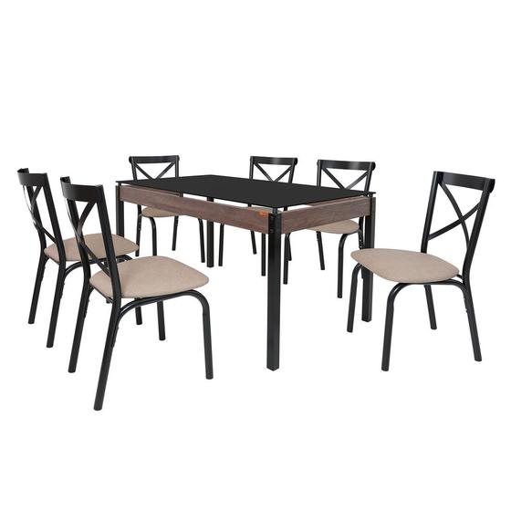 Conjunto de mesa karina mix 40x40 bp amendoa tampo vidro preto 1,40m ...