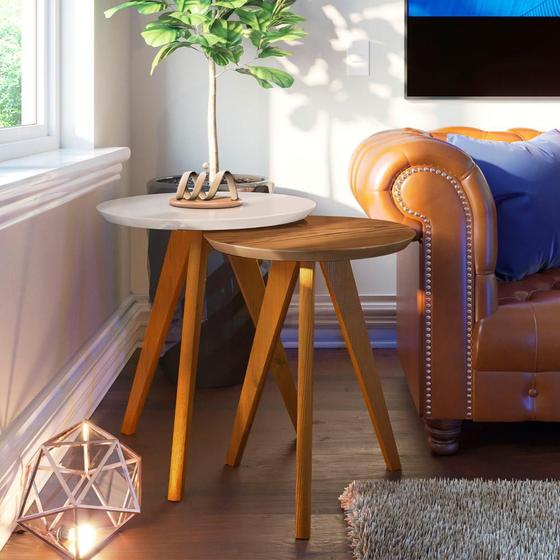 Conjunto De Mesa Lateral Redonda Off White Freijó Classic Imcal - Mesa de Canto / Lateral ...