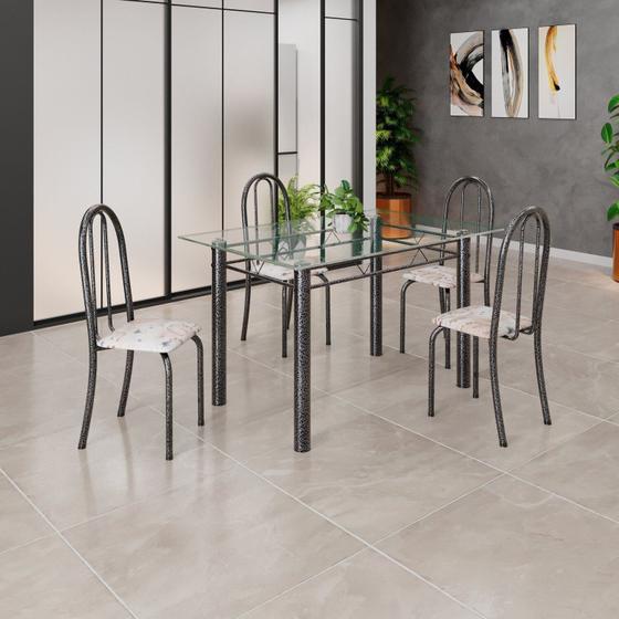 Conjunto de Mesa Tubular 120cm X 75cm Tampo em Vidro Incolor com 4 ...
