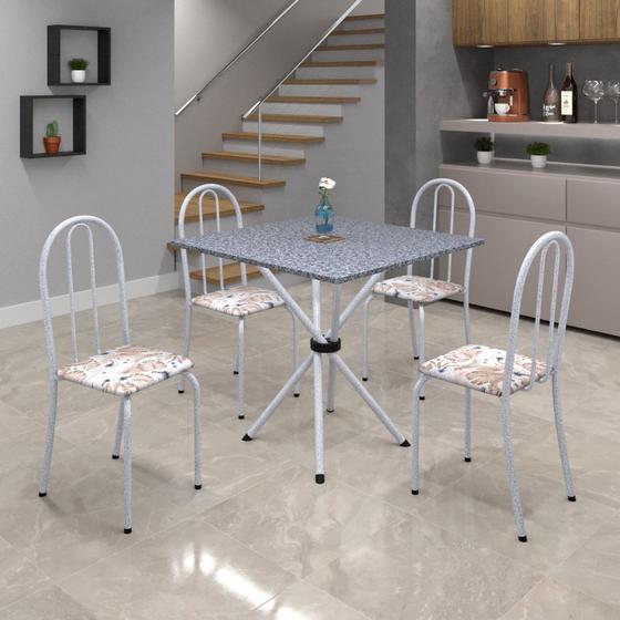 Conjunto de Mesa Tubular 70x70cm Tampo em Granito Ocre com 4 Cadeiras Ane B Soma Móveis - Mesa ...
