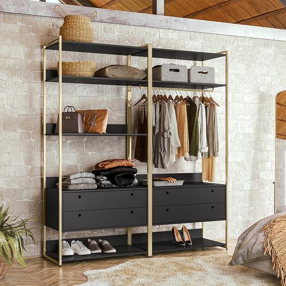 Conjunto de Módulos Guarda-roupa P/ Closet Industrial Olivar 4 Gavetas ...