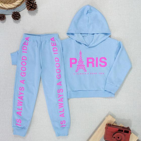 Conjunto de Moletom Infantil 4 ao 10 Paris para Menina Azul - ORANGO ...