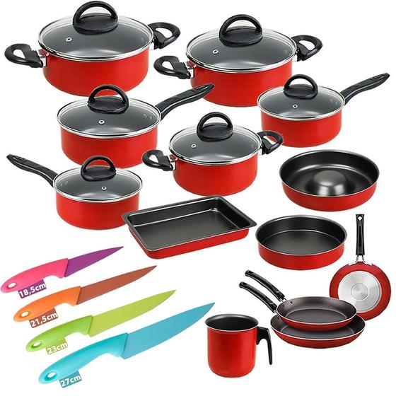 Conjunto de Panelas 13Pçs Teflon c/ 4 Facas Inox Coloridas - Marpal ...