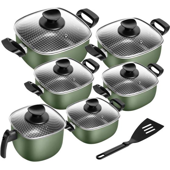 Conjunto De Panelas Antiaderente Quadrada Verde 6 Peças Linha Premium ...