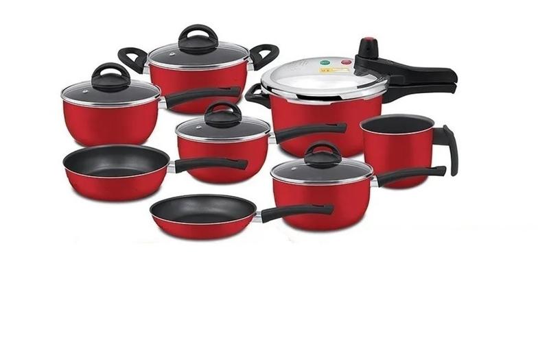 Conjunto de Panelas Colors Vermelho 11 Peças Panela de Pressão T.E ...