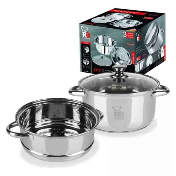 Conjunto de panelas cozimento ao vapor em aço inox 3 peças - Globimport ...