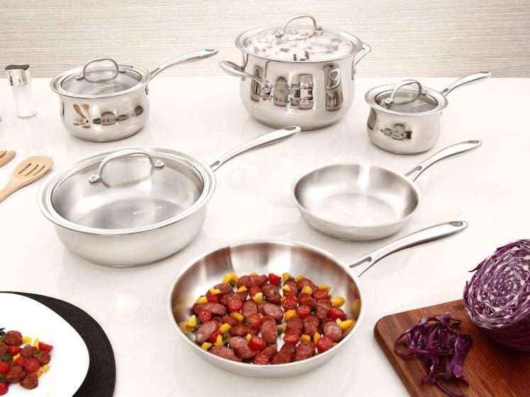Conjunto de Panelas KitchenAid Inox 6 Peças - com Tampa e Alça - Jogo ...