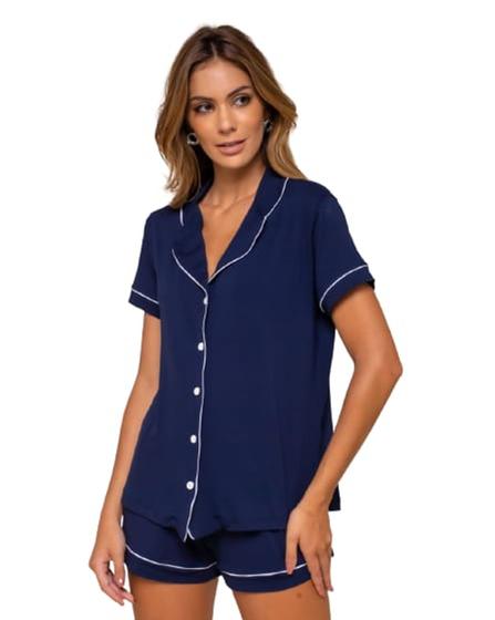 Conjunto De Pijama Feminino Americano Manga Curta Com Shorts