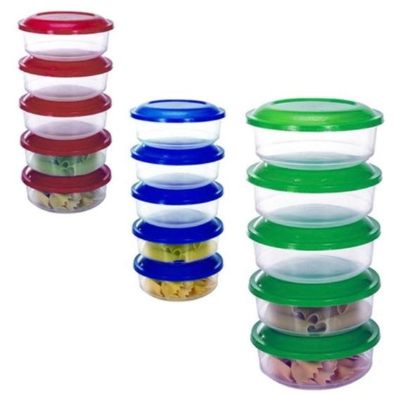 Conjunto de pote de plástico com 5 peças redondo transparente - kit de ...
