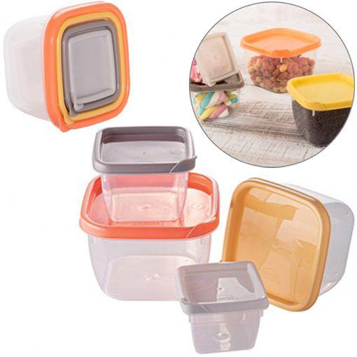 Conjunto de pote de plastico quadrado conect com tampa colors 4 pecas ...