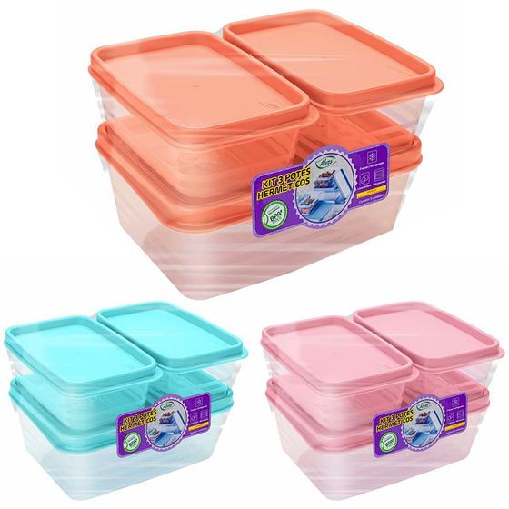 Conjunto de pote de plastico retangular com tampa hermetica 3 pecas ...
