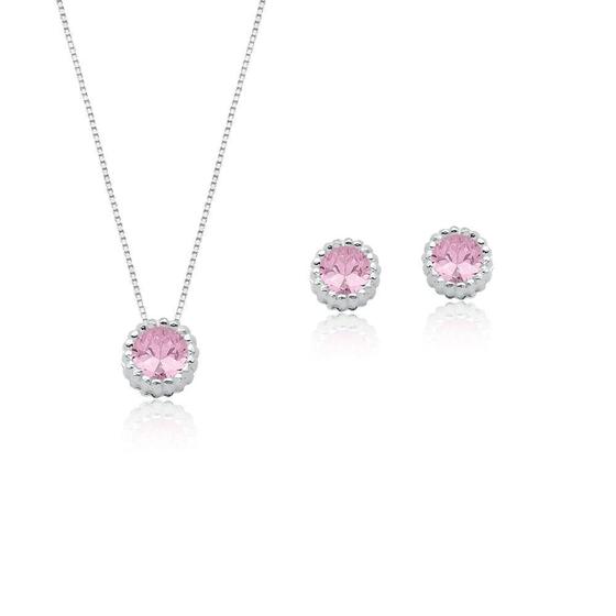 Conjunto de prata redondo garras cristal rosa - Prata Rara - Kits / Conjuntos de Joias e ...