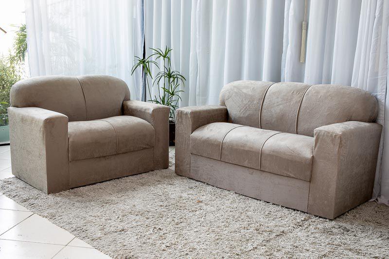 Conjunto de Sofá 2 e 3 Lugares Mily Tecido Suede Bege - Veneza Estofados - Conjunto de Sofás ...
