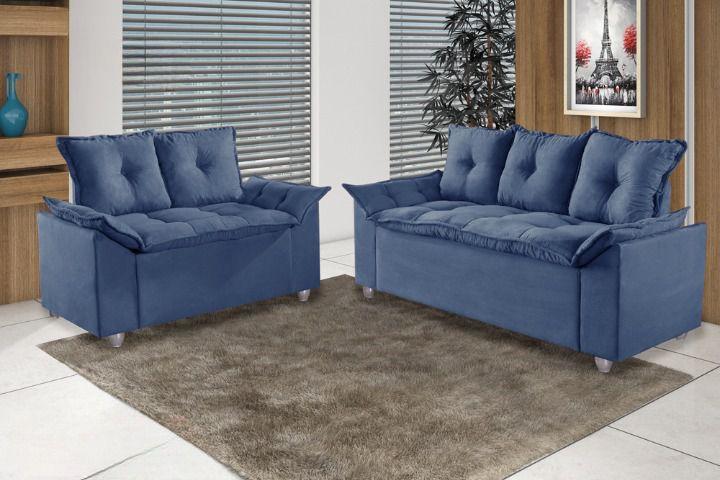 Conjunto de Sofá 2 e 3 lugares Pampulha - Azul - HB Decor - Conjunto de ...
