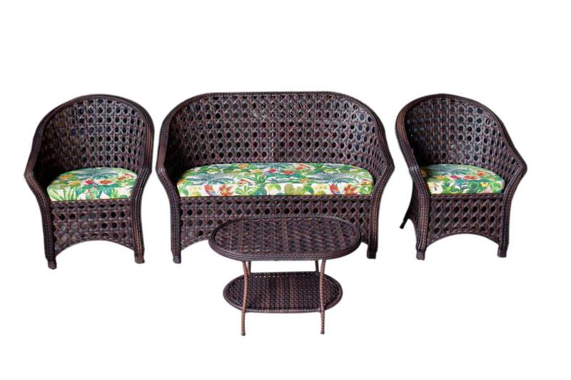 Conjunto de sofá 2l + 2 Poltronas com mesa de centro em fibra sintética ...