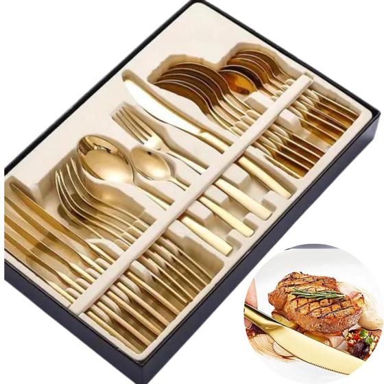 Conjunto De Talheres Dourado 48 Peças De Aço Inoxidável - bbless ...