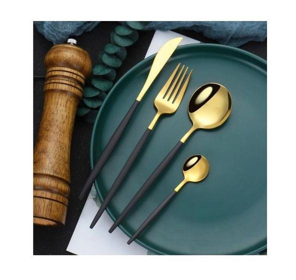 Conjunto De Talheres Luxo Aço Inox Dourado Com Preto Jantar - Coisaria ...