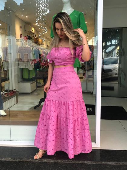 Conjunto em laise cor rosa chiclete TAM 38 - Maclagen - Conjunto de ...