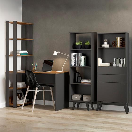 Conjunto Escritório Estilo Industrial Mesa Estante Armário 2 Gavetas ...