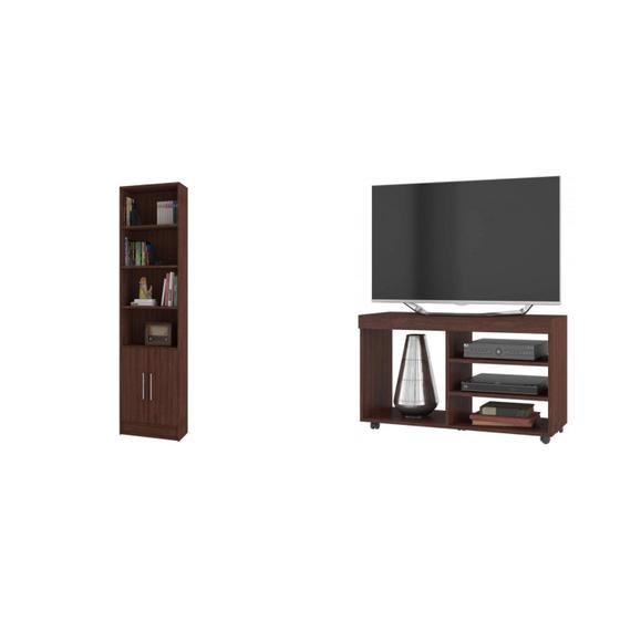 Conjunto Estante 3 Prateleiras 2 Portas e Rack para TV 42 Polegadas MadeiraMadeira 428818 Marrom ...