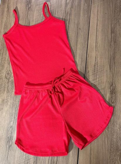 Conjunto feminino shorts e regata feminina malha canelada conforto ...