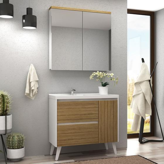 Conjunto Gabinete e Espelheira para Banheiro 90cm 03 portas 03 gavetas ...