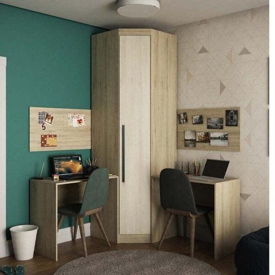 Conjunto Home Office com 2 Escrivaninhas, Painel e Guarda-Roupa de ...