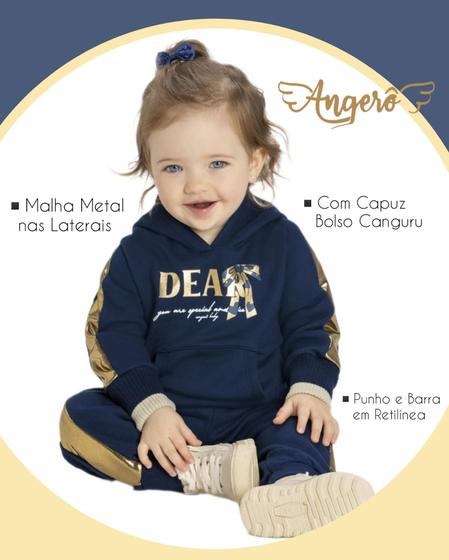 Conjunto Infantil Feminino Moletom Pelúciado Marinho/Dourado Angerô ...