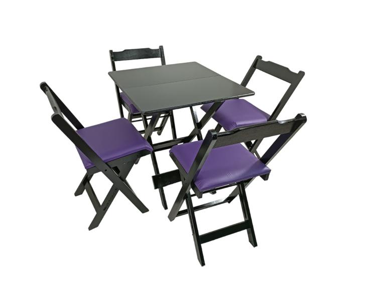 Conjunto Jogo de Mesa 70x70 Com 4 Cadeiras Cor Preto Dobráveis Estofadas DG Móveis - Outros ...