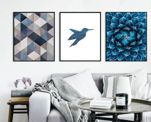 Conjunto Kit 3 Quadros Decorativo Geométrico Azul Beija Flor - Real ...