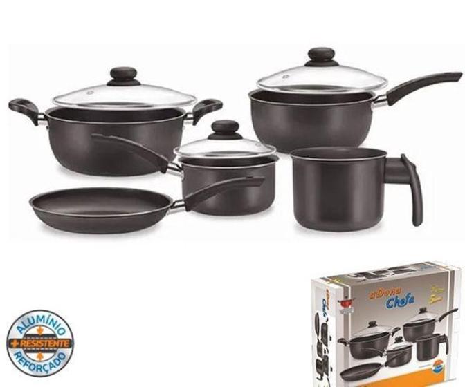 Conjunto Kit 5 Peças Panelas Preto Antiaderente Mimo Dona Chefa - Jogo ...