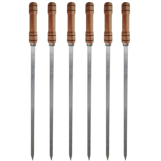 Conjunto Kit 6 Espetos Alumínio Simples para Churrasco 85cm Cabo ...