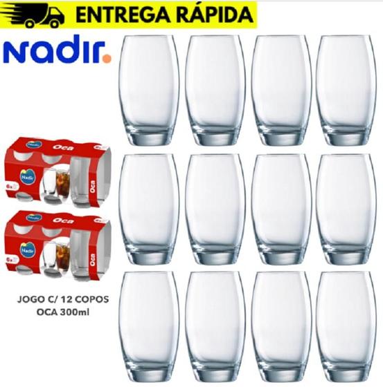 Conjunto Kit Jogo 12 Copos Multiuso Vidro Transparente Refrigerante Suco Agua Oca 300ml - Nadir ...