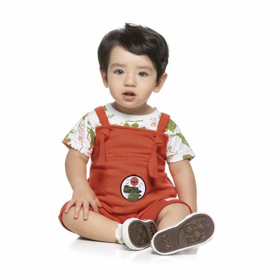 Conjunto Menino Angerô Camiseta em Algodão e Jardineira em Moletinho ...