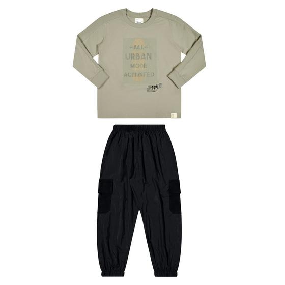 Conjunto Menino Camiseta Manga Longa Algodão e Calça Corta vento ...