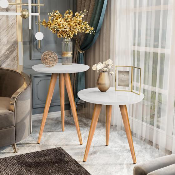 Conjunto Mesa Apoio Lateral Redonda Pés Palito Classic Retro Vintage ...