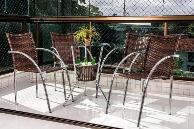 Conjunto Mesa Bar Com 4 Cadeiras Leves Aluminio/Marrom Varanda Luxo ...