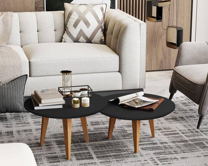 Conjunto Mesa Centro Tampo MDF 15mm Pes Madeira Tesla - Mérito ...