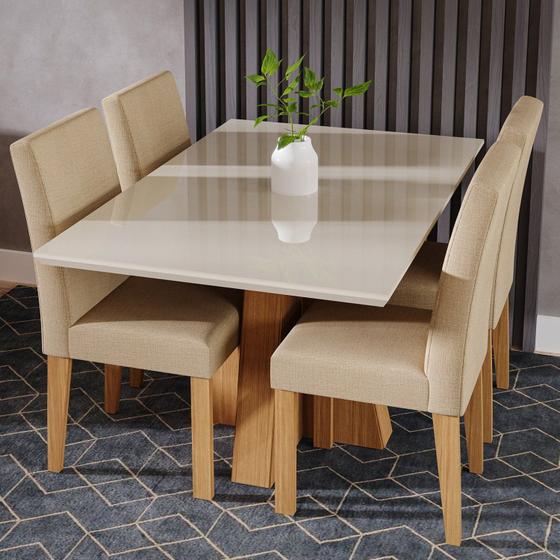 Conjunto Mesa com Vidro e 4 Cadeiras Sala de Jantar Mesa Patricia Cimol ...