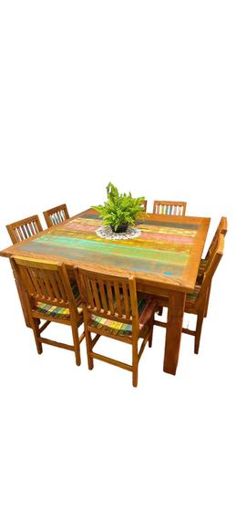Conjunto Mesa de Jantar 1.5x1.5m Madeira de Demolição Peroba Rosa com ...