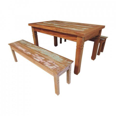 Conjunto Mesa de Jantar 2m 2 Bancos Ripado Madeira de Demolição Peroba ...